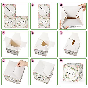 WUAWN Greenery Pink Floral Card Box, 8"x8"x8" Envelop Gift Money Box Holder, Wedding Party Birthday Bridal Shower Baby Shower Graduation Decorations-box08