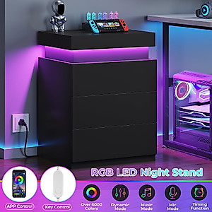 BTHFST LED Nightstands Set of 2,Night Stands for Bedroom Set of 2,Nightstand with Charging Station and Sliding Top,Bedside Table with Power Outlets & Drawers,Modern End Side Table (Black)