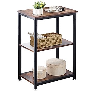 VECELO Tall End Side Table,30" Height Nightstand with 3-Tier Storage Shelf for Living Room Bedroom Office Hallway Study