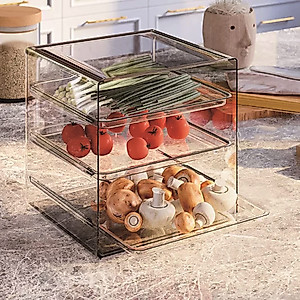 Refrigerator Organizer Bins with Pull-out Drawer, Large Stackable Fridge Drawer Organizer Set with Handle, BPA-free Drawable Clear Storage Cases for Freezer, Cabinet, Kitchen, Pantry Organization
