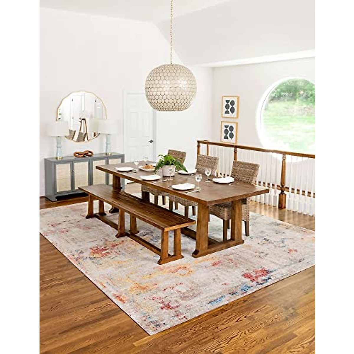 Unique Loom Rainbow Collection Modern Abstract Watercolor Multi Area Rug (8' 0 x 11' 0)