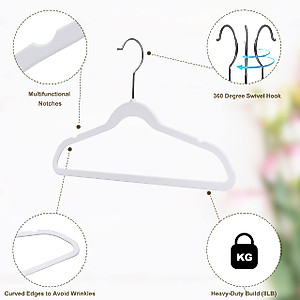Quality Kids Plastic 30 Pack Non Velvet Non-Flocked Thin Compact Children's Hangers Swivel Hook for Shirts Blouse Coats (White, 30)