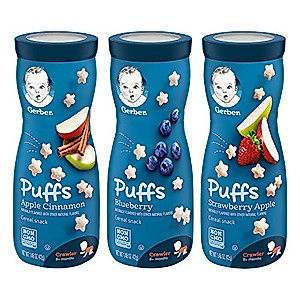 Gerber Puffs Cereal Snack Variety Pack - 1 Apple Cinnamon, 1 Blueberry, 1 Strawberry Apple - 1.48 OZ Each (Pack of 3)