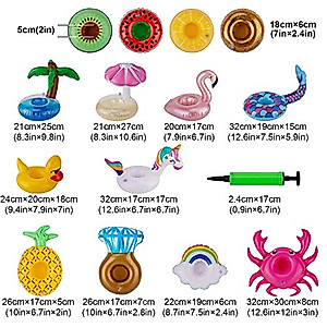 SAVITA 14pcs Inflatable Drink Holders with 1 pcs Air Pump, Cute Cup Coasters Drink Floats for Summer Pool Party Decorations, Fun Tub Toys for Kids