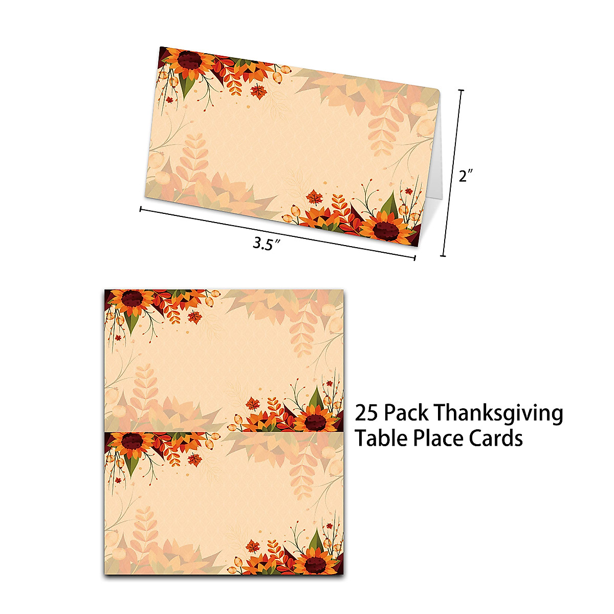 Fall Thanksgiving Table Place Cards, Orange Pumpkin Blank Seating Place Card for Table, 25 Pack Buffet Food Tent Labels, Double Design Name Cards, Thanksgiving Day Party Decorations(06)