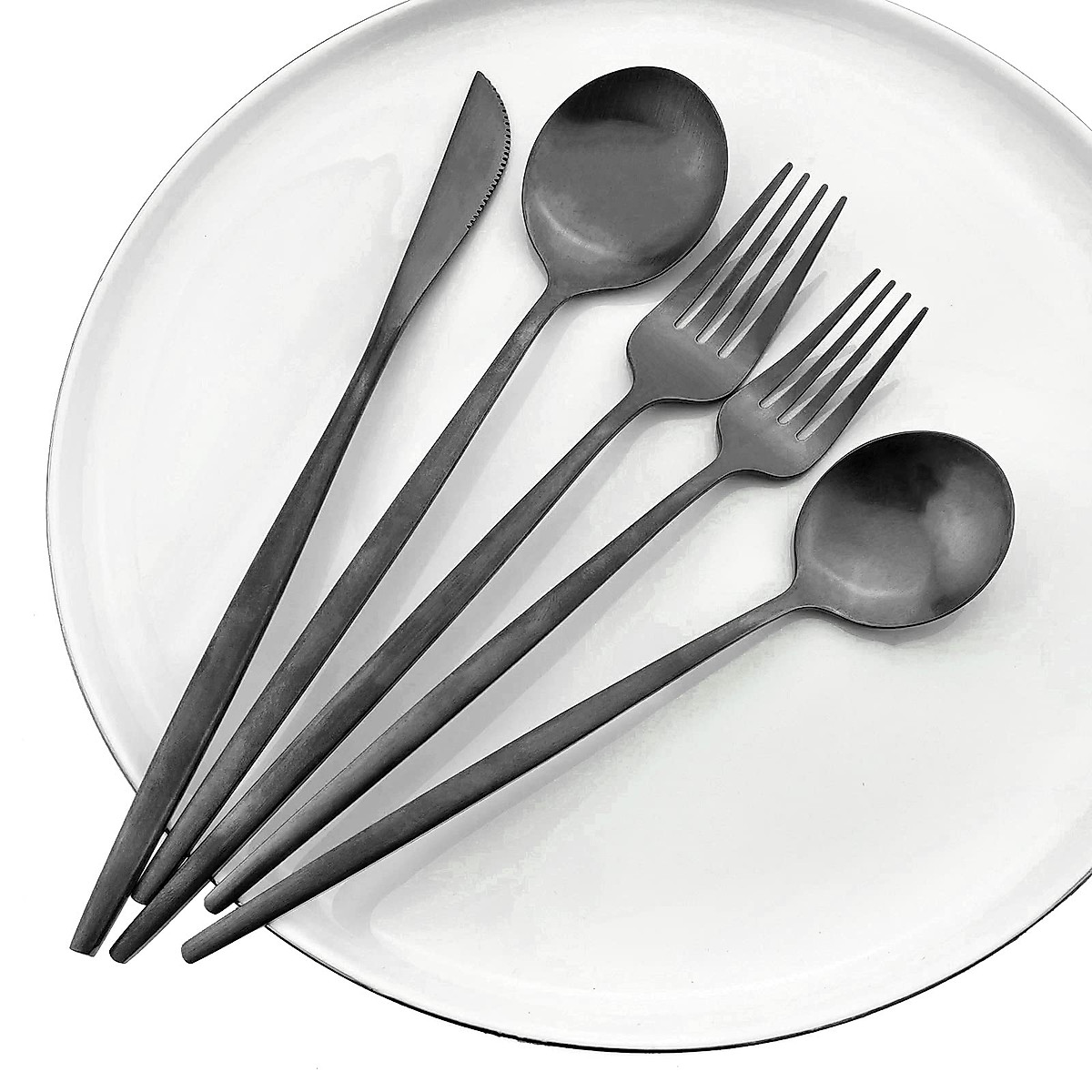 JANKNG Salad Dessert Forks Set of 6, Dessert Forks Set Table Forks Flatware 18/0 Stainless Steel Matte Polishing 7.48-Inch Silverware (Black, 6pcs)