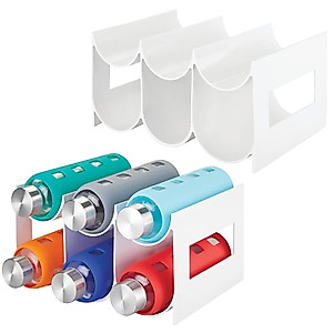 mDesign Plastic Modern Free-Standing Bottle Rack Storage Organizer Holder for Kitchen, Cabinet, Pantry, Fridge, Freezer Organization - Hold Water Bottles, Wine - Lumiere Collection - 2 Pack - White