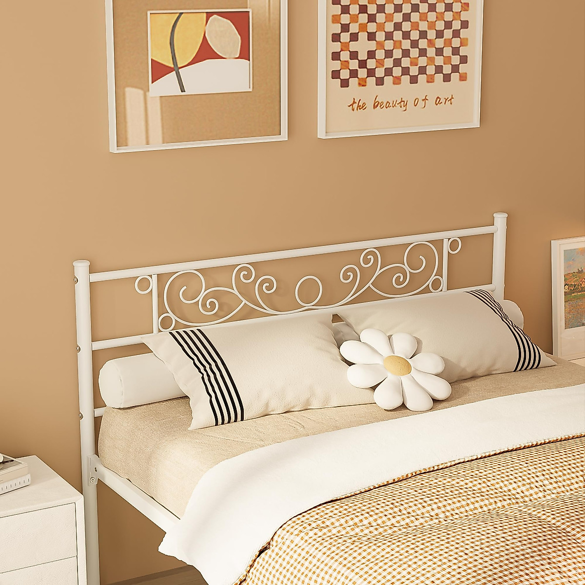 Elephance Full Size Bed Frame with Headboard and Footboard, Metal Platform Bed Frame with 14 Inch Storage Space No Box Spring Needed Easy Assembly for Adult White