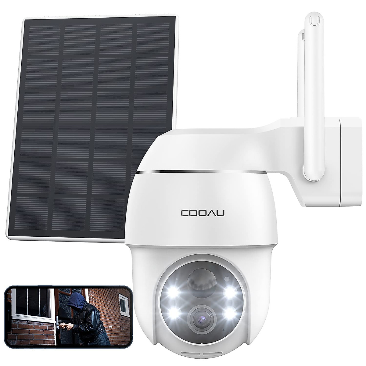 Security Camera Outdoor, 360° PTZ Security Cameras Wireless Outdoor Solar Powered, 2.4G Wireless WiFi Cameras for Home Security, 2K Night Vision, PIR Detection, 2 Way Audio,IP66,SD/Cloud Storage