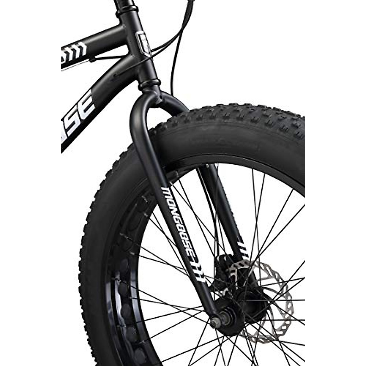 Mongoose Malus Mens and Womens Fat Tire Mountain Bike, 26-Inch Bicycle Wheels, 4-Inch Wide Knobby Tires, Steel Frame, 7-Speed Drivetrain Bicycle, Shimano Rear Derailleur, Disc Brakes, Matte Black