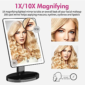 COSMIRROR Large Lighted Makeup Mirror, 14.5in x 9in, 88 LED Lights, 10X Magnification, Touch Sensor Dimming, 360 Rotation Tabletop Personal Beauty Light Up Mirror