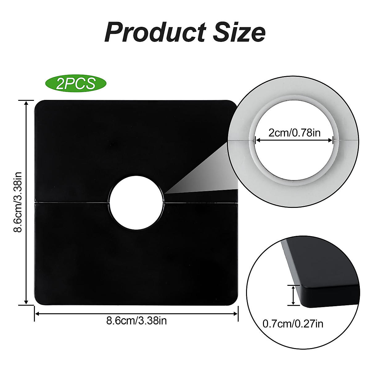 LLMSIX 2PCS Shower Arm Flange, Plastic Square Escutcheon Plate Matte Black Plumbing Cover Plates Self-Adhesive Shower Flange Cover Plate for Covering Gaps Holes, Fit for 20mm/0.78 Inch Diameter Pipe