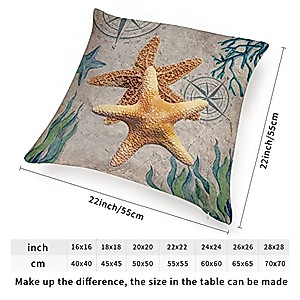Vintage Beach Sea Life Starfish Throw Pillow Cushion with Zippe Nautical Sofa Pillows Sea Turtle Sea Life Farmhouse Throw Pillow Case for Sofa Living Room White Linen 22x22in Housewarming Gift