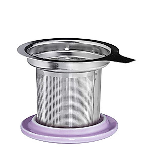 Bruntmor 16 oz Porcelin Ceramic Mug with Tea Infuser and Lid, Loose leaf Tea cup, Gift for Tea Lovers, Large Mug for office and Travel, Gift for Christmas, Coffee Mug with Lid, Yellow