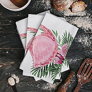Super Soft and Absorbent Dish Towels 4 Pack, 28”x18”,Flamingo with Tropical Garden Hibiscus Flower Plant Highly Absorbent Microfiber Bar & Tea Towels for Home, Kitchen