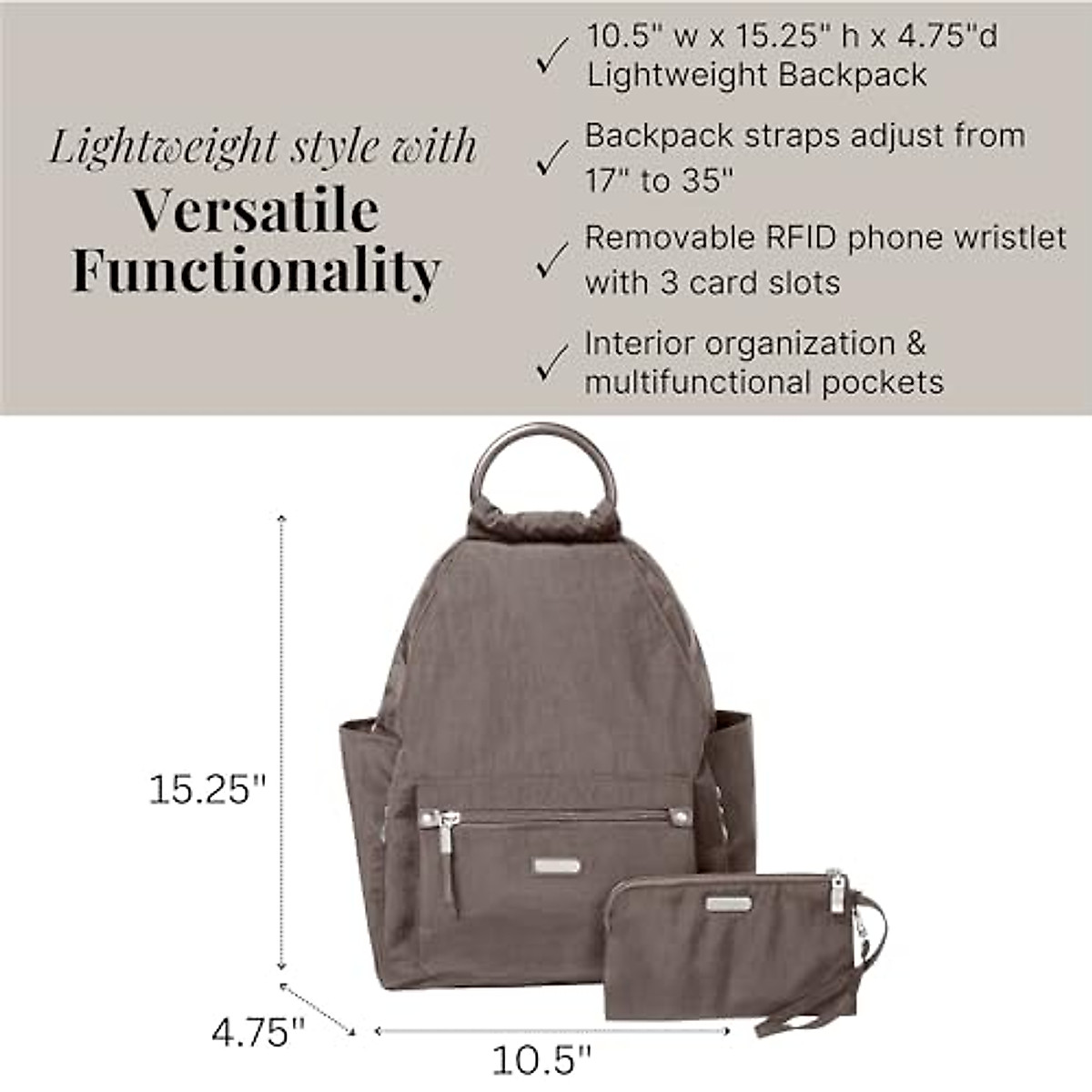 Baggallini womens New Classic Heritage With Rfid Phone Wristlet All Day Backpack, Sterling Shimmer, One Size US