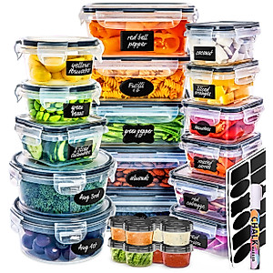Fullstar 50-piece Food storage Containers Set with Lids, Plastic Leak-Proof BPA-Free Containers for Kitchen Organization, Meal Prep, Lunch Containers (Includes Labels & Pen)