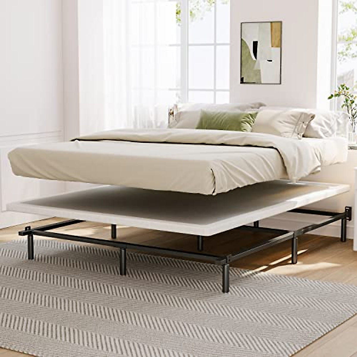 ZIYOO California King Bed Frame, 9 Legs Heavy Duty Bed Base for Box Spring and Mattress, 7 Inch Low to Ground, Non-Slip, Noise-Free, Easy Assembly, Black