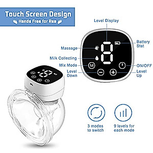 Breast Pump Hands Free, Wearable Breast Pumps for Breastfeeding, Electric Portable Wireless Pump with 3 Modes & 9 Levels, 24mm Flange 3 Inserts, Comfortable & Leakproof, LED Display-2 Pack White