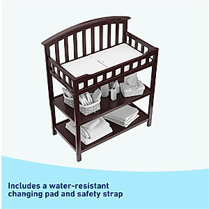 Graco Clara Changing Table (Espresso) - GREENGUARD Gold Ceritifed, Includes Bonus Water-Resistant Changing Table Pad with Safety Strap, 2 Open Shelves
