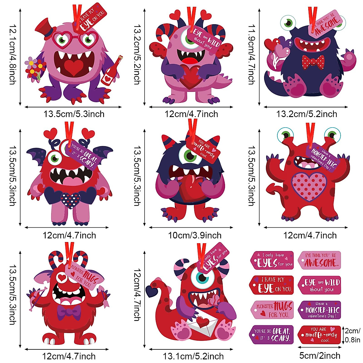 40 Sets Valentine's Day Crafts Kits for Kids, Valentine's Day DIY Monster Cards for Kids, Valentines Paper Craft Hanging Ornament, Valentines Entertainment Activities for Boys Girls School Class Home