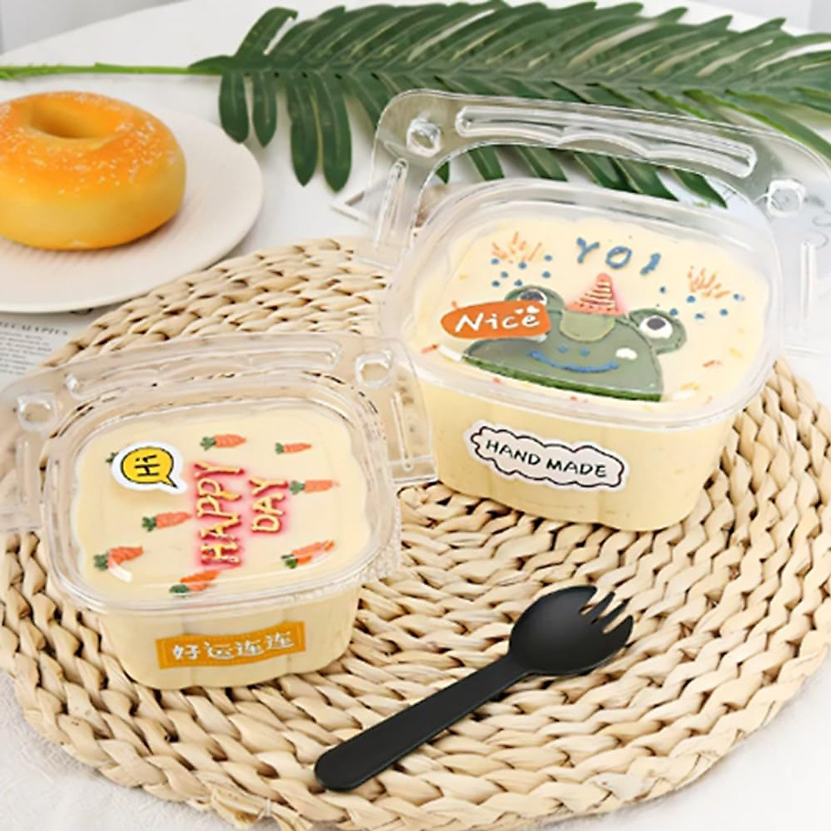 OUKEYI Cake Slice Plastic Containers with Lids, Portable transparent flower basket thousand layer cake packaging box， Food Box, Take Out Togo Packaging for Home, Bakery and Cafe Business (25 Pack)