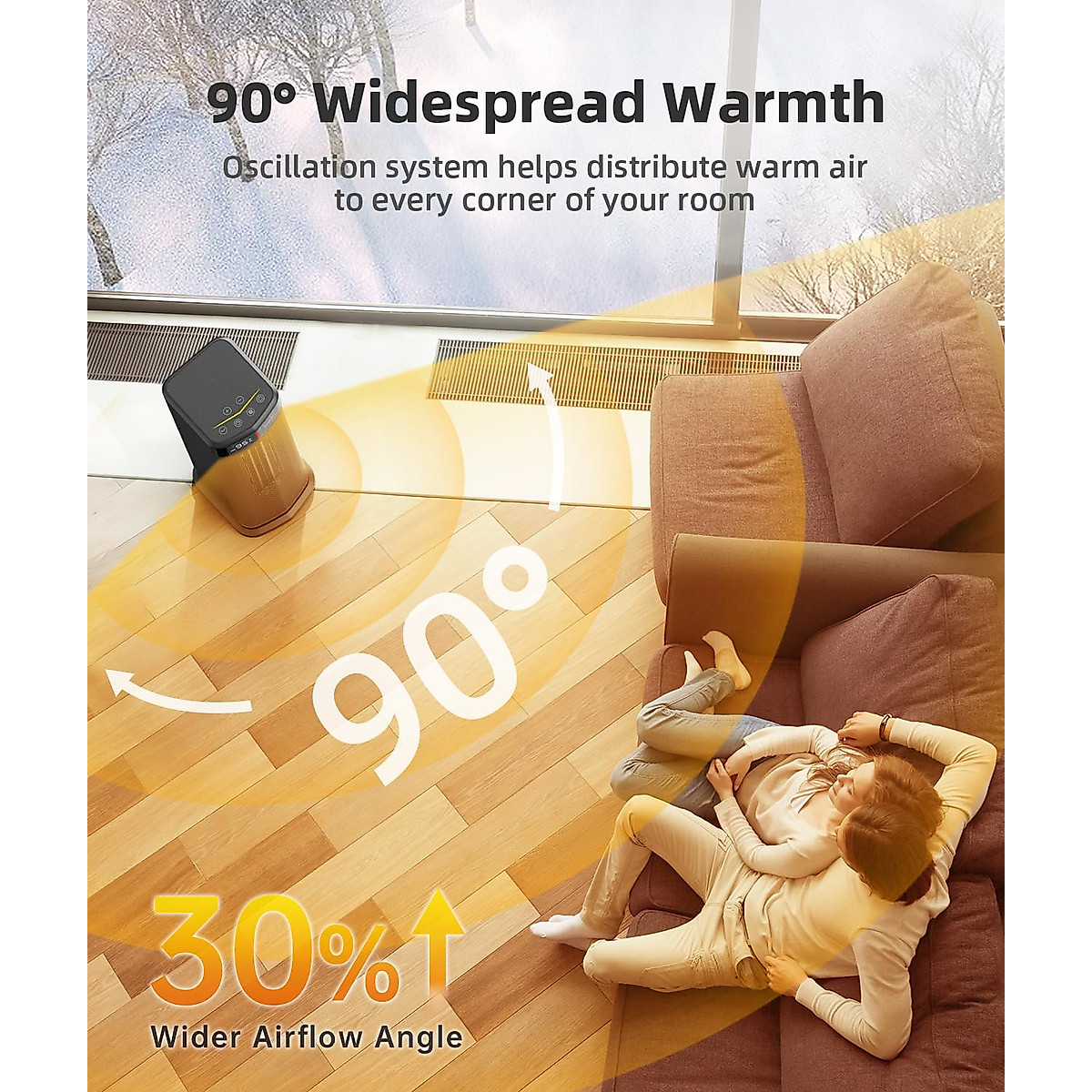 BREEZOME Space Heater for Indoor Use, 1500W Fast Heating Electric Heater with Thermostat, 90°Oscillating PTC Ceramic Heater, 24H Timer Portable Room Heater for Home Office Bedroom