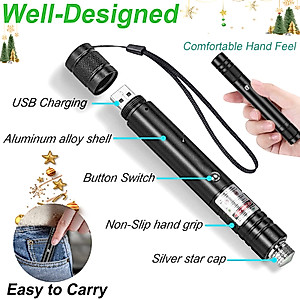 Green Laser Pointer High Power, High Power Laser Pointer Long Range Strong Green Laser Light Pointer USB Rechargeable Lazer Pointer Pen for Presentations Teaching Astronomy Hunting High Laser Pointer