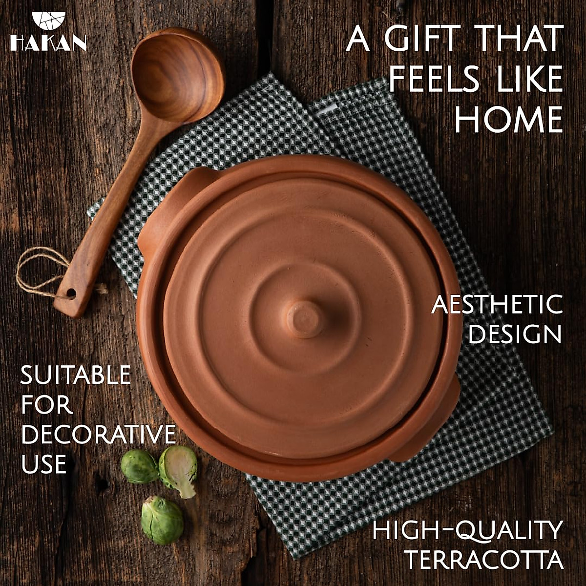 Hakan Handmade Clay Pot with Lid, Natural Unglazed Earthen Cookware, Terracotta Pot, Casserole Dish, Rice Cooking, Clay Pot, Terracotta Pan, Korean, Indian, Mexican Dish, Large, 7.6 Quarts (7.2 L)