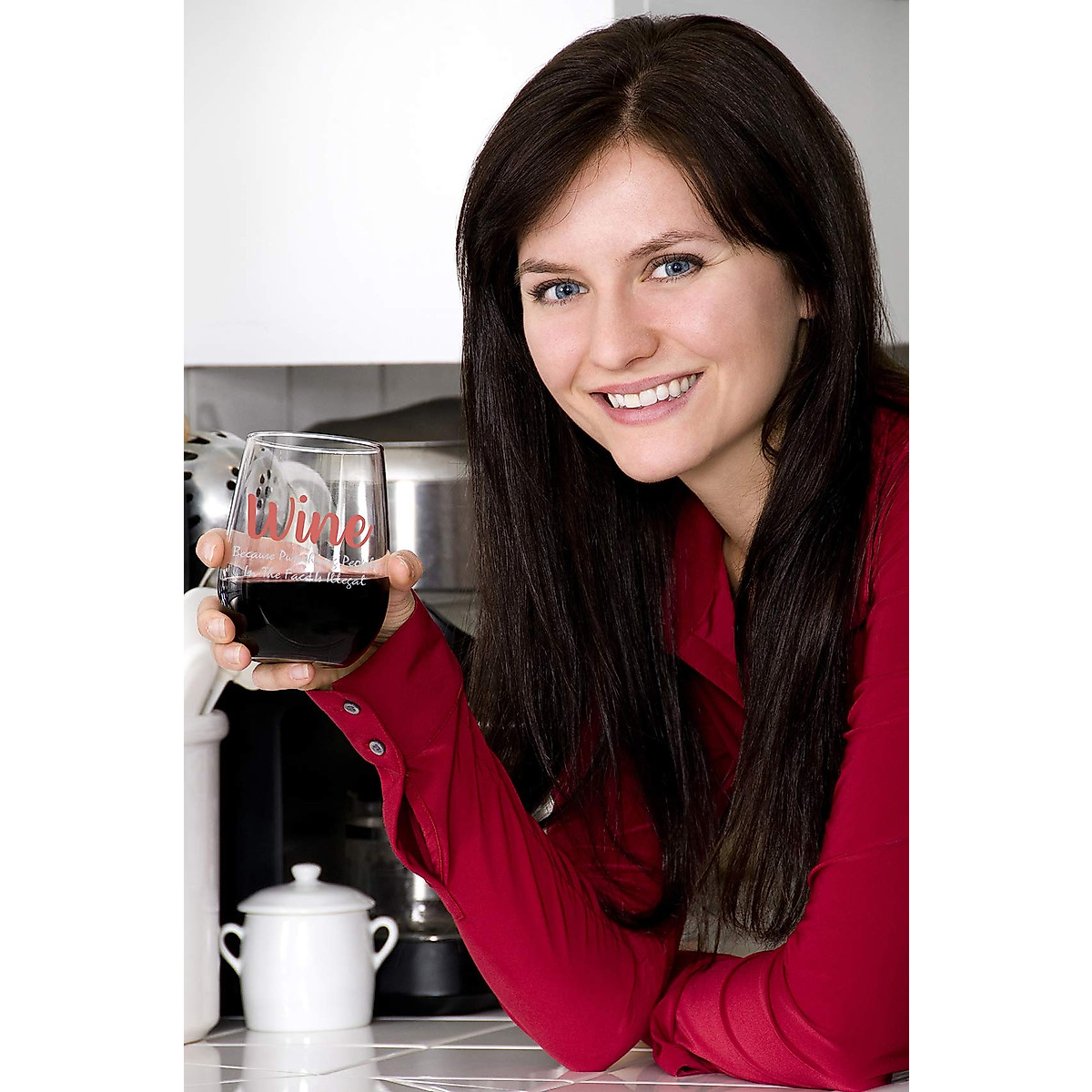 Wine Because Punching People In The Face Is Illegal 15oz Crystal Wine Glass - Fun Unique Novelty Idea for Him, Her, Mom, Wife, Coworker, Boss, Sister, Best Friend, Mom Birthday Mother's Day Christmas