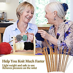 Juexica Yarn Ball Holder Double Revolving Yarn Holder with 12 Bamboo Crochet Hook Wood Yarn Holder Wooden Bamboo Crochet Hooks for Crocheting Knitting DIY Craft