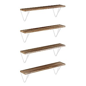 Wallniture Colmar Floating Shelves Living Room Decor Bathroom Organizer Bedroom Decor Bookshelf for Office Kitchen Organization Burnt, White Bracket Set of 4