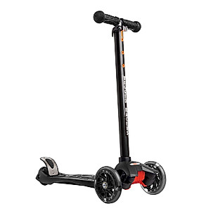 Rugged Racers Kick Scooter for Boys & Girls 3 Wheel Scooter, Adjustable Kick Scooter for Kids with PU LED Light Up Wheels, Step Brake, Lean 2 Turn, Ride on Toys for Children 5 Year Plus (Black)