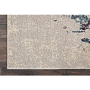 Nourison Celestial Modern Abstract Ivory/Teal Blue 5'3" x 7'3" Area-Rug, Easy-Cleaning, Non Shedding, Bed Room, Living Room, Dining Room, Kitchen (5x7)