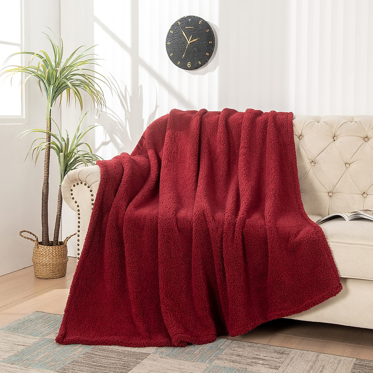 FFLMYUHUL I U Fuzzy Throw Blanket with Super Soft and Warm Throw Flannel Blanket … (Tz06-wine Red, 50" L x 60" W)