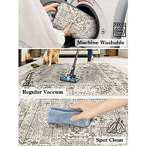 Lahome Boho Washable 3x5 Rug Entryway Rug, Bohemian Soft Small Rugs for Bathroom Bedroom, Beige Kitchen Rugs Non-Slip Non-Shedding, Low-Pile Indoor Floor Carpet for Bedside Dorm