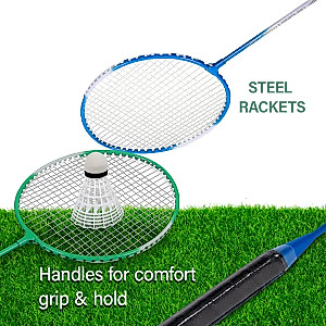 KIKILIVE Badminton Net Set, Portable Complete Badminton Set for Outdoor Backyard, Includes 1 Badminton Net, 4 Rackets, 12 Shuttlecocks, 1 Rackets Bag, 4 Replacement Grip Tapes,4 Stakes and Carry Bag