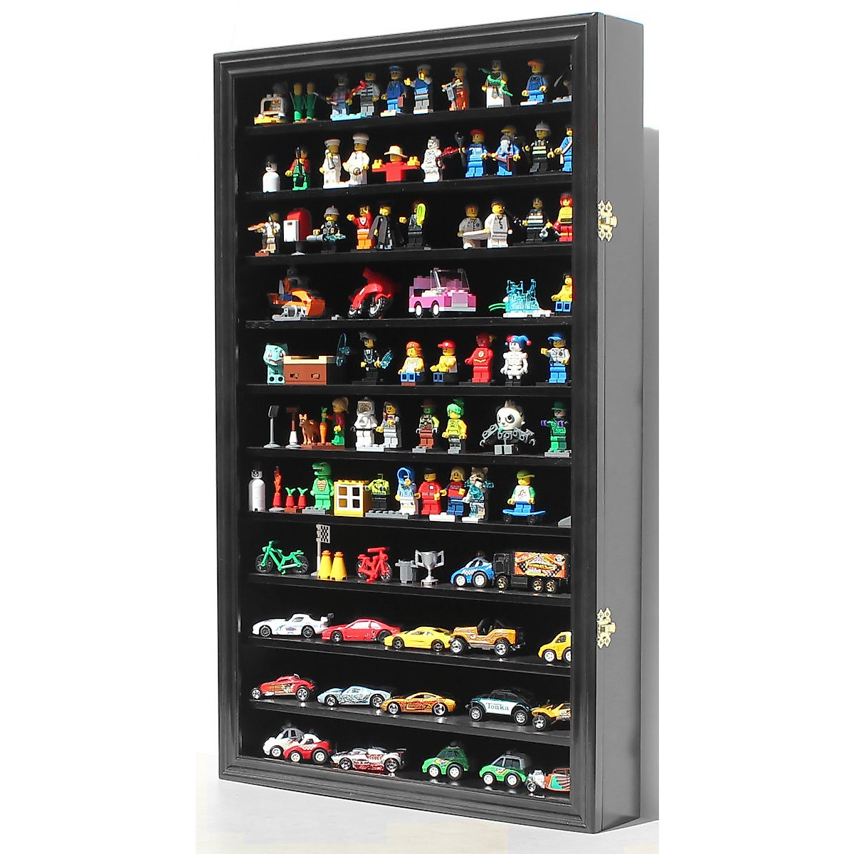 Hot Model Toys Cars Diecast Display Case Cabinet Wall Rack Compatible with Wheels and Matchbox Cars 1/64-1/43 Scale, 26.5" H X 16" W X 3.25" D Black Color Frame