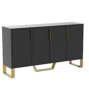 Zevemomo Buffet Sideboard Storage Cabinet for Living Room Coffee Bar Console Table with Adjustable Shelf, 4 Doors, Black