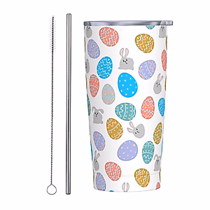 CHASOEA Easter Tumbler 20oz Bunny Rabbits Stainless Steel Insulated Tumblers with Lid and Straw Easter egg Travel Coffee Mug Tea Wine Cups Water Bottle Holiday Gifts for Women