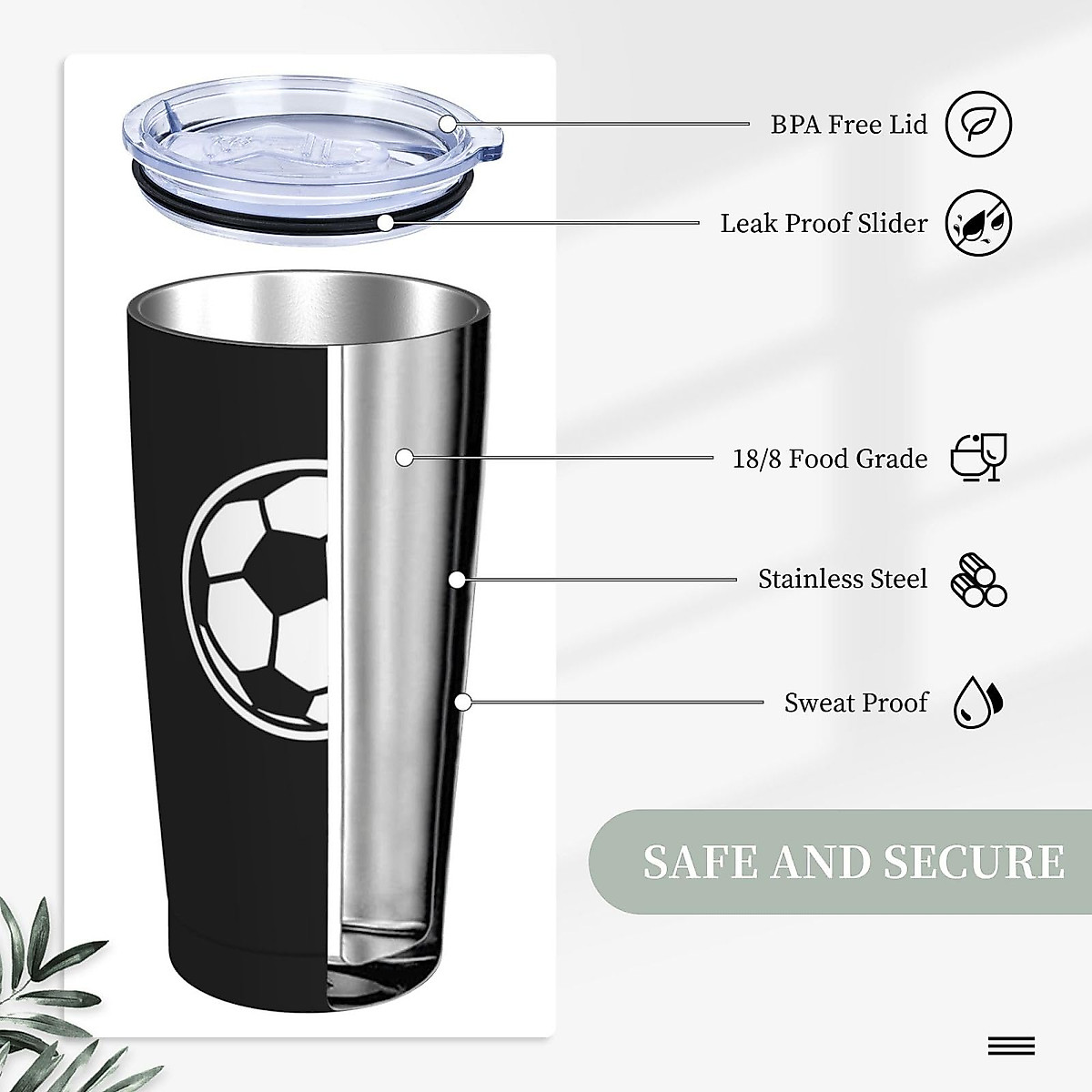 CHASOEA Soccer Tumbler 20oz Funny Stainless Steel Insulated Tumblers with Lid and Straw Sport Travel Coffee Mug Tea Wine Cups Water Bottle Sport Gifts for Women Men Sports Lover