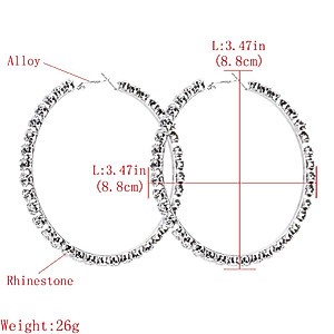 Xerling Large Rhinestones Circle Hoop Earrings Big Crystal Hoop Earrings Full Clear Rhinestones Bridal Earrings (Silver)