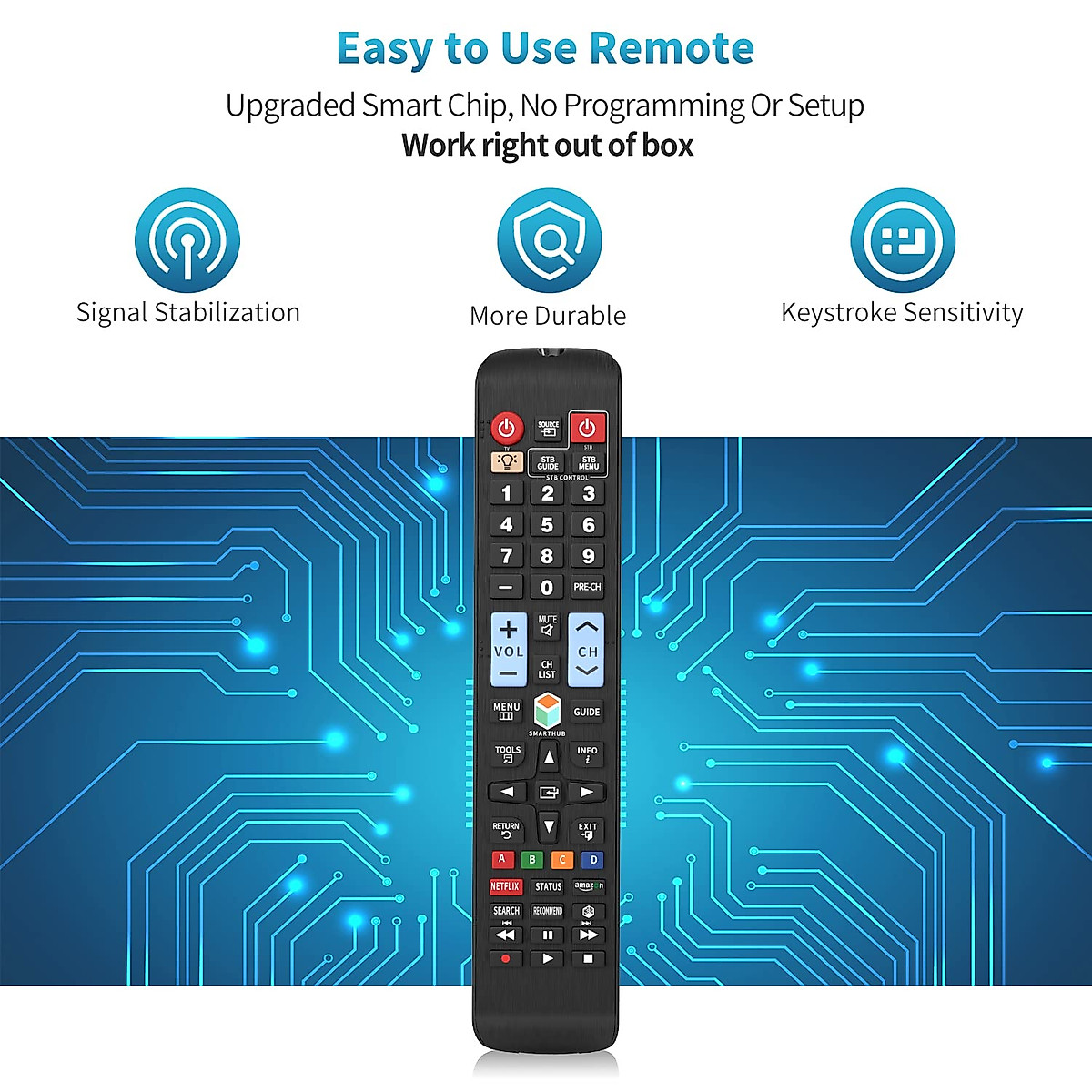 Universal Remote Control for All Samsung TV Remote LCD LED QLED SUHD UHD HDTV Curved Plasma 4K 3D Smart TVs, with Buttons for Netflix, Prime Video, Smart Hub-Backlit