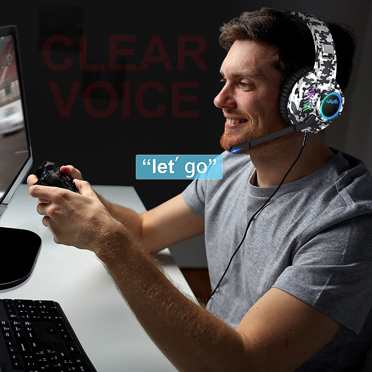 nulliplex Wireless Headphones Bluetooth with Microphone, Over Ear Headsets with Environmental Noise Cancelling Retractable Mic, USB for Office Laptop Computer Smartphone