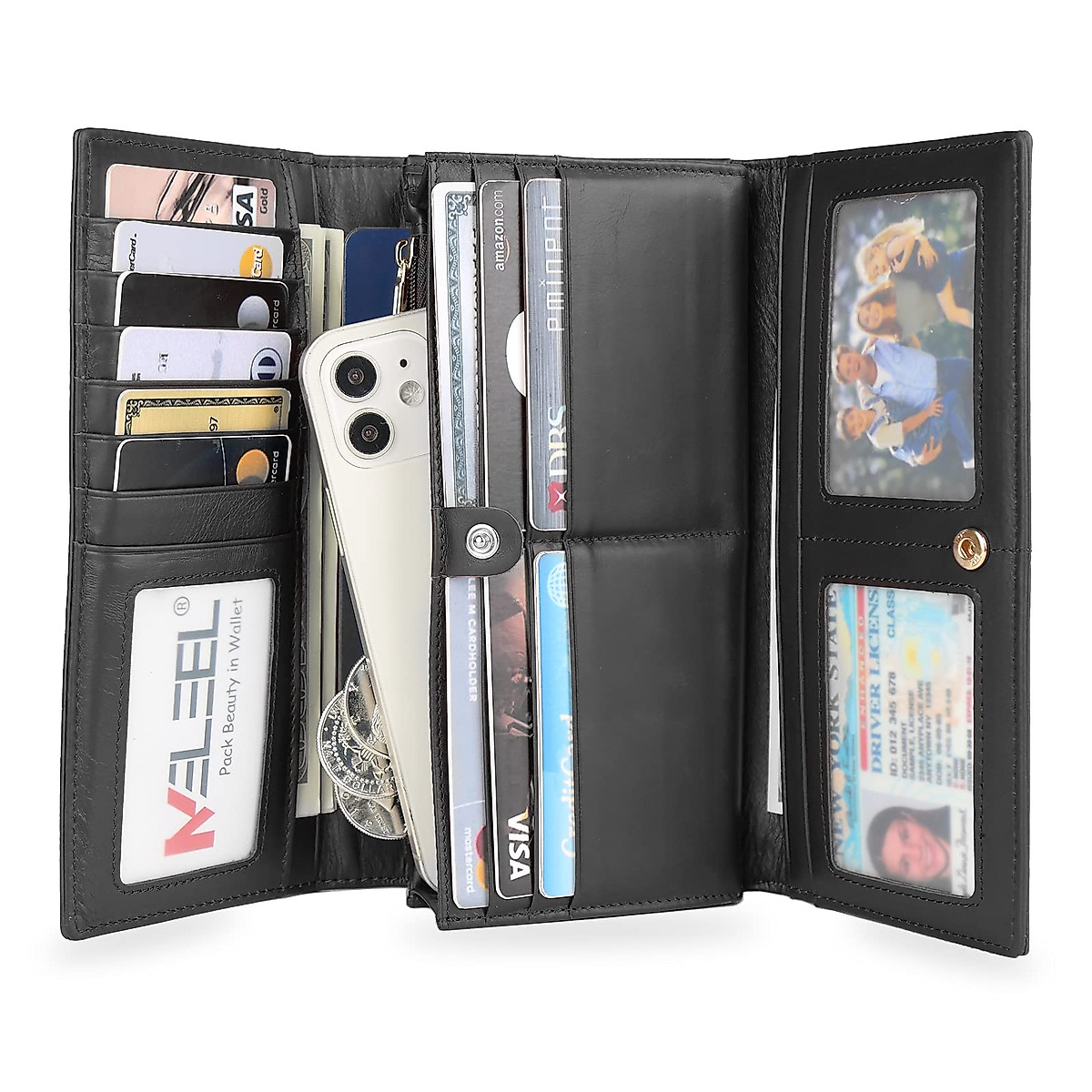 KELEEL Women's Wallet RFID Blocking Large Capacity Genuine Leather Trifold Ladies Purse Clutch Wallets Card Organizer