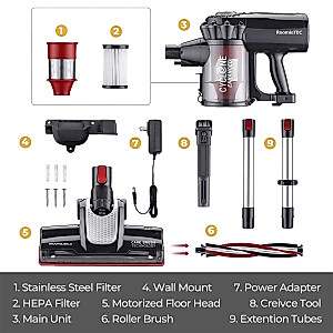 Roomie Tec Dylon Cordless Stick Vacuum Cleaner, Self-Standing, Up to 25min, Advanced Filtration System
