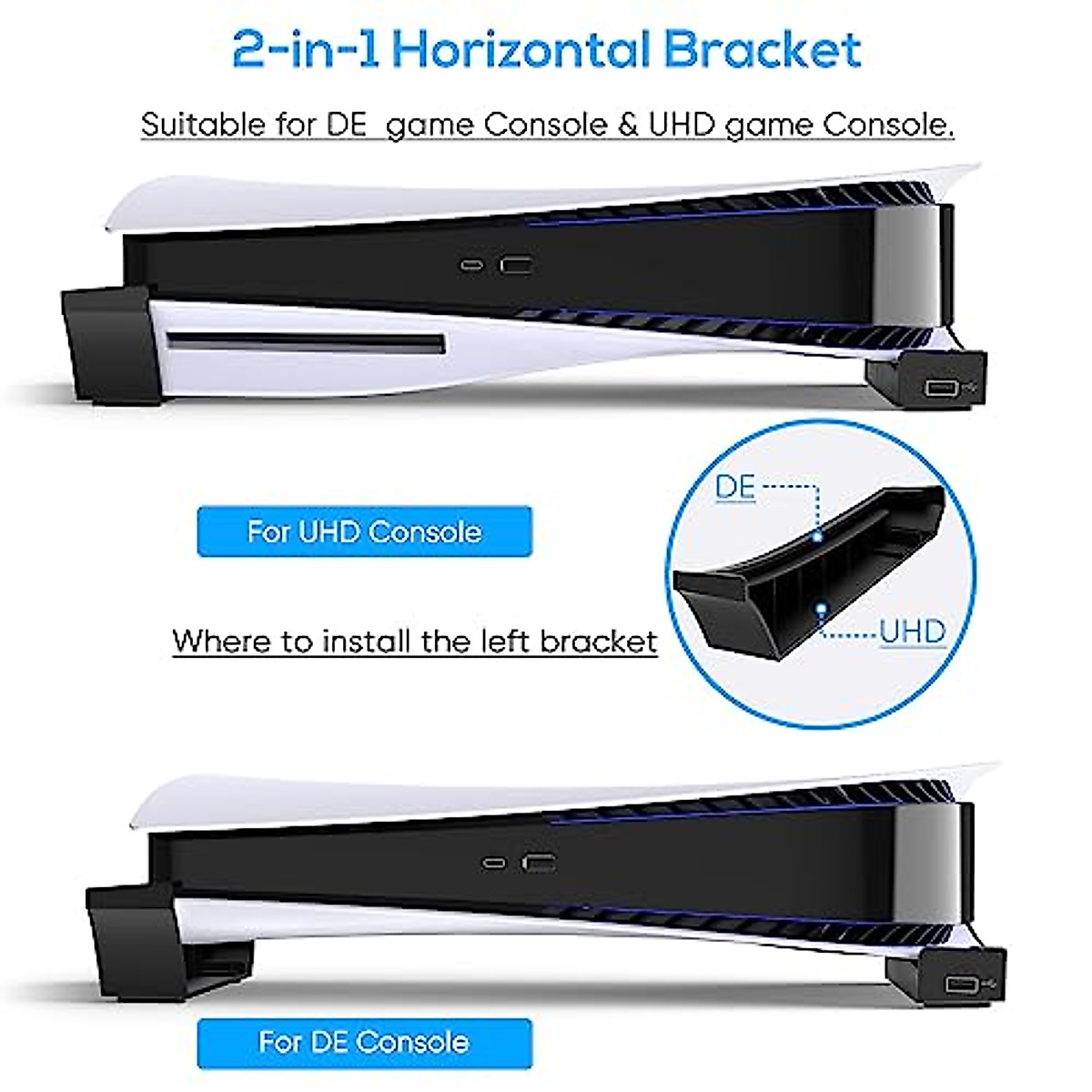 FYOUNG Horizontal Hub USB Port Stand for PS5, Base Stand Compatible with Playstation 5 Disc & Digital Edition, Upgrade Accessories Stand Holder for PS5 Console (Black)