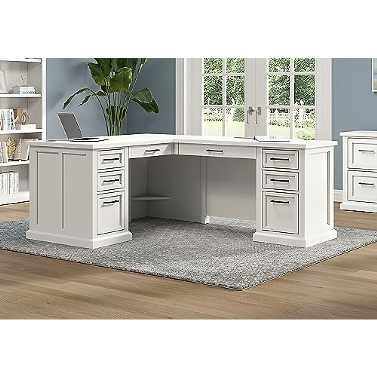 Modern Wood L-Desk & Return Writing Table & Return Office White
