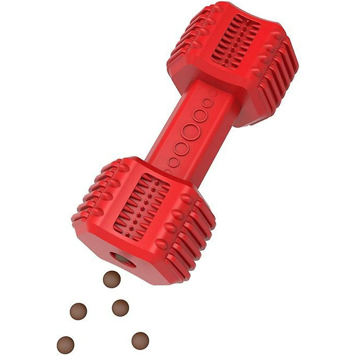 PawfectPals Indestructible Dumbbell Dog Chew Toy for Aggressive chewers, Interactive Puzzle Toy, Food Dispenser Feeder, Natural Rubber Bite Resistant for Teeth Dental Cleaning-Insert Treats (Red)