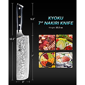 KYOKU Gin Series Nakiri Knife, 7" Vegetable Knife, Japanese VG10 Damascus Stainless Steel Kitchen Knife with Silver Ion Blade G10 Handle & Mosaic Pin, Professional Chef Knife for Veg Fruit Meat